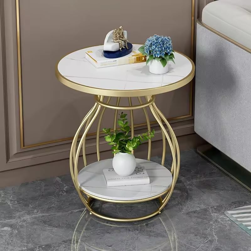 Luxury Round Side Table with Marble Finish Top & Gold Metal Frame – Two ...